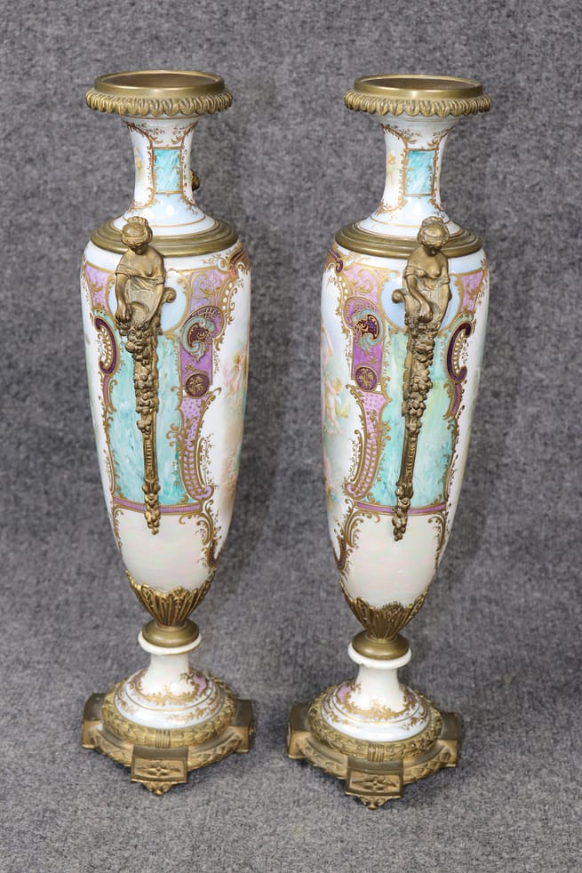 Pair of French Sevres 1870s era Neoclassical Scenes Vases Signed By ...
