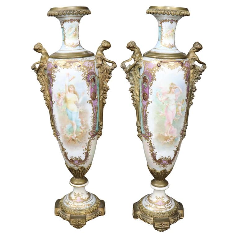 Pair of French Sevres 1870s era Neoclassical Scenes Vases Signed By ...