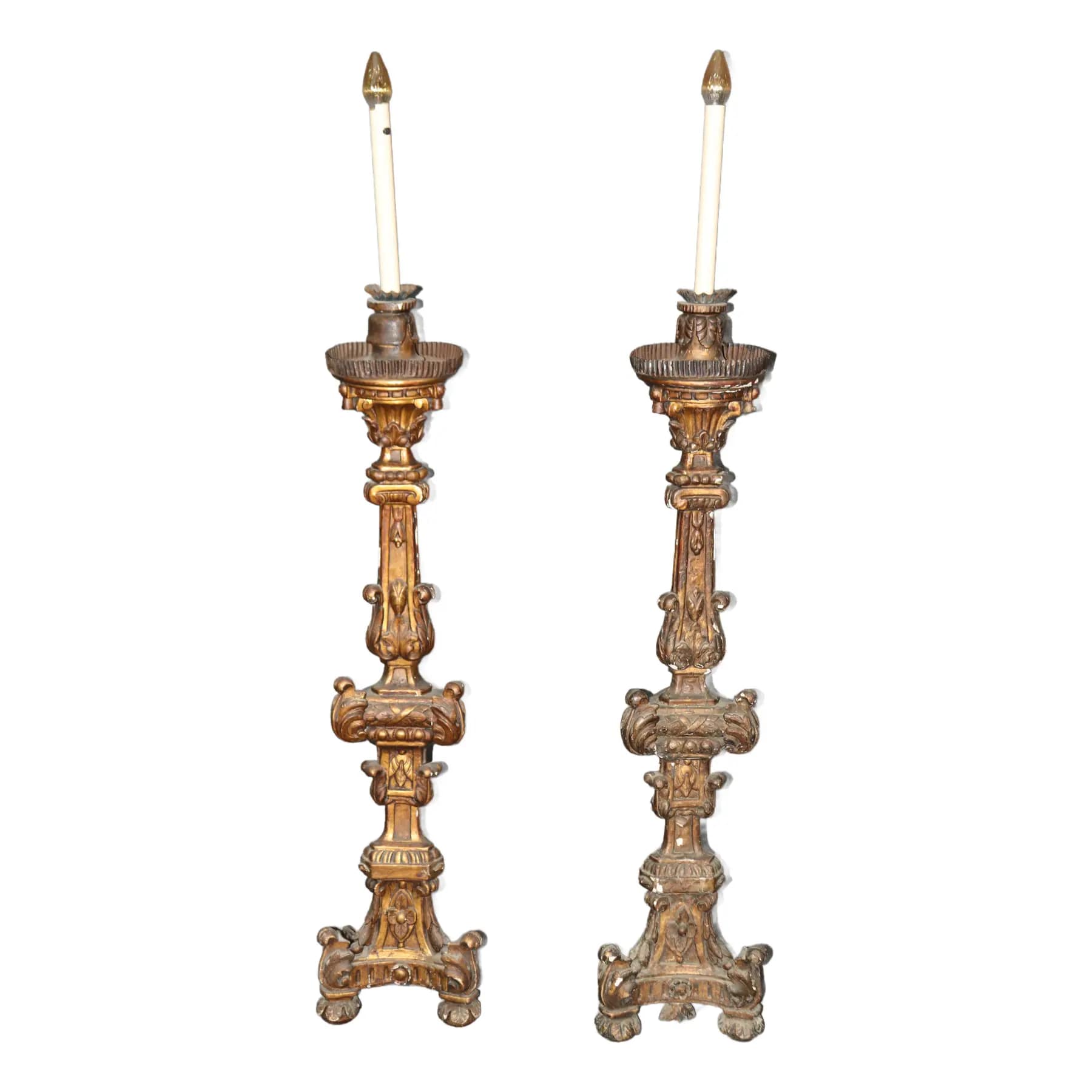 Pair of Baroque Italian Style Converted Altar Candlesticks Floor Lamps ...