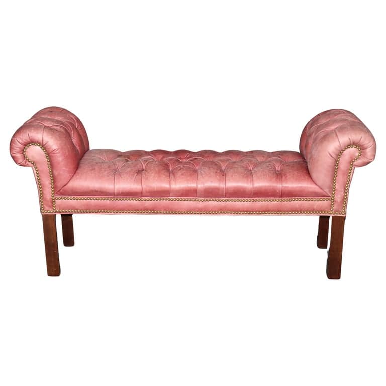 Leather Rolled Arm Tufted Chesterfield Style Mahogany Chippendale ...