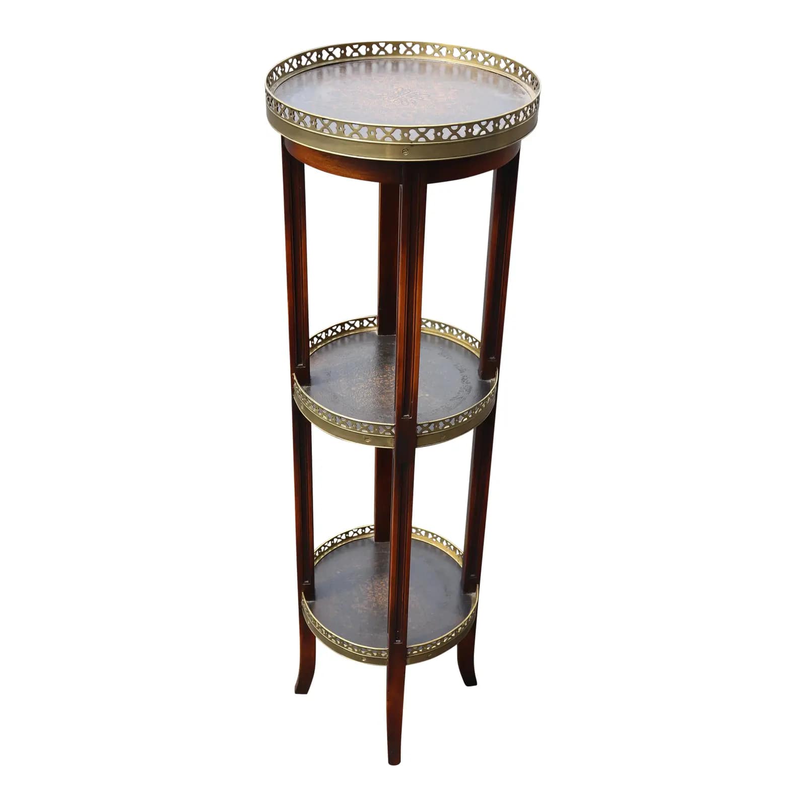 English Regency Brass Bound Triple Tier Plantstand Table With Leather ...